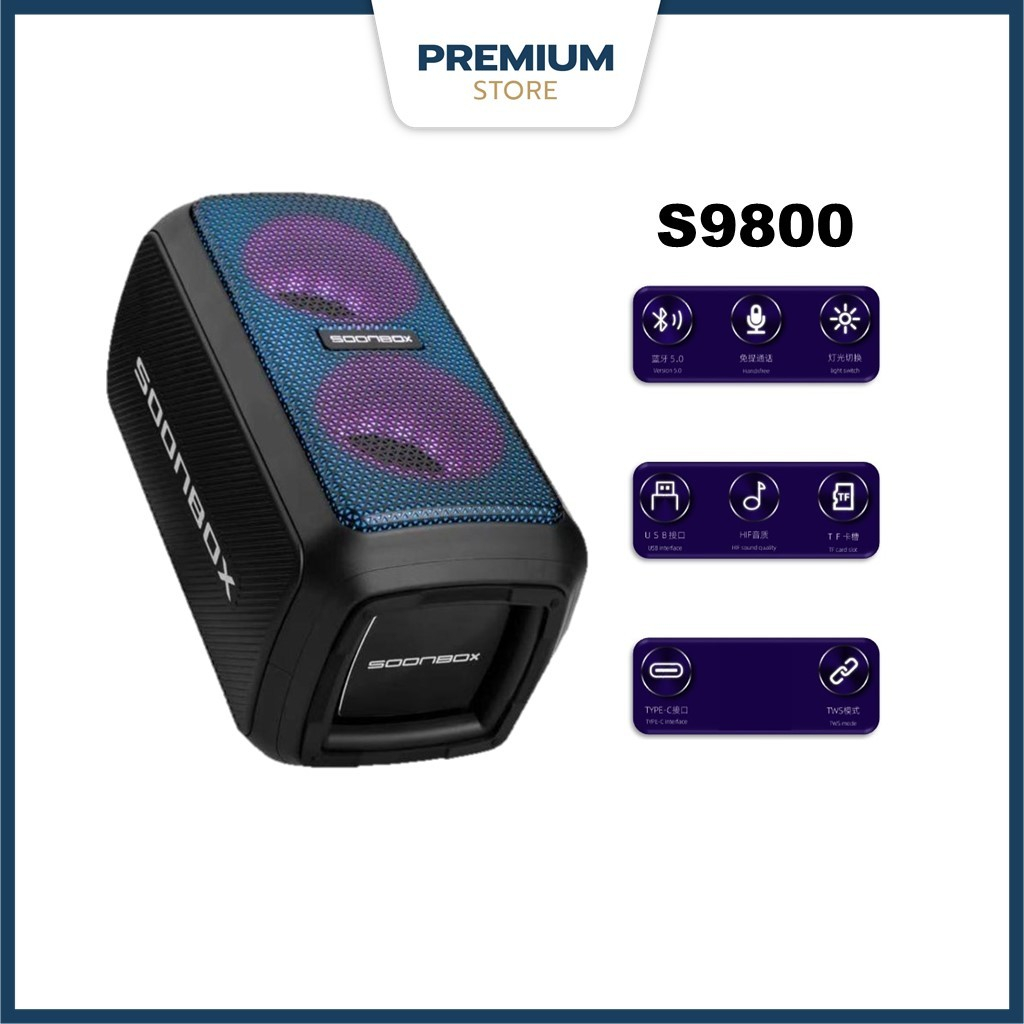 Jual Soonbox Speaker bluetooth S9800 TWS speker soonbox LED ligth spiker bluetooth wireless ...