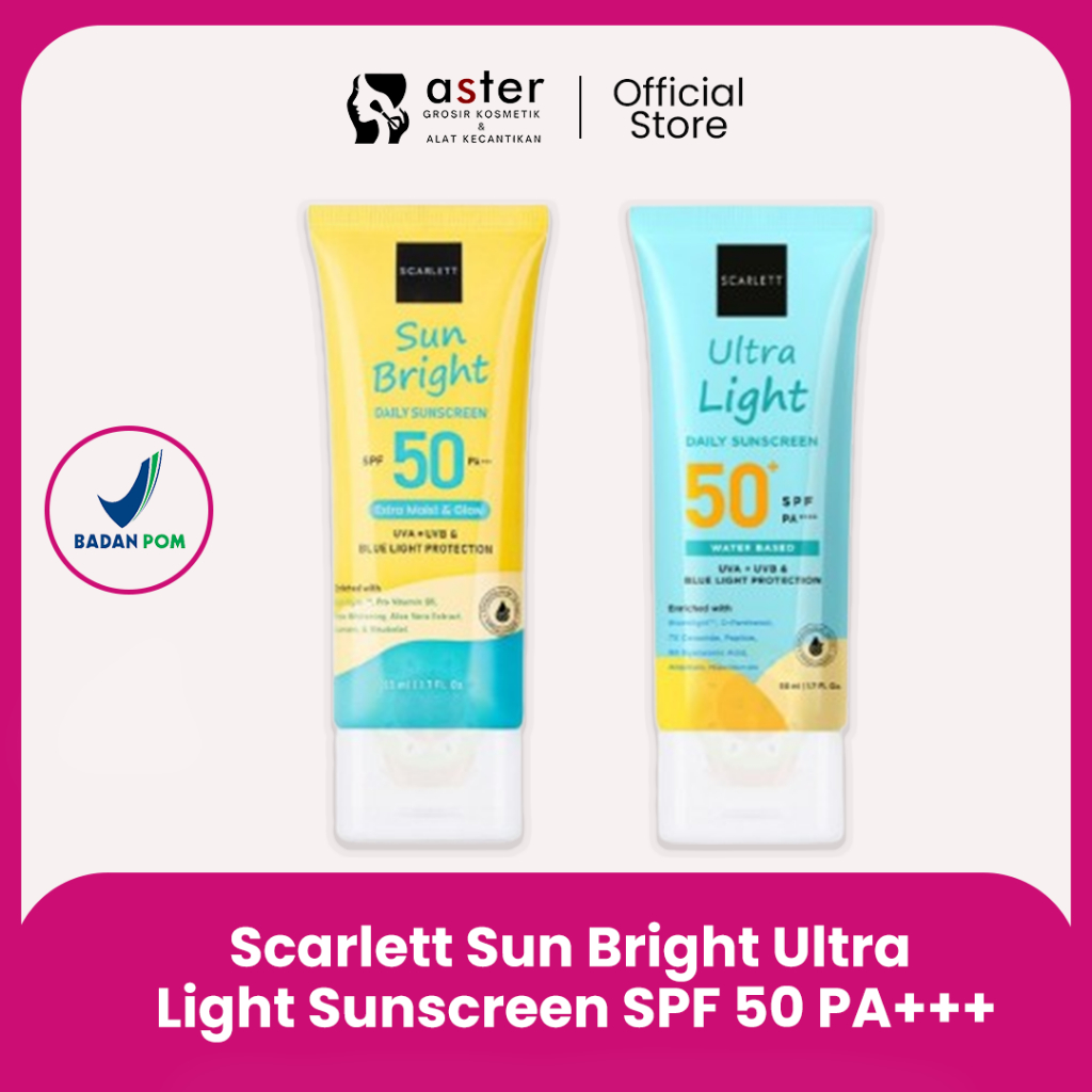 Jual Aster Kosmetik - Scarlett Sun Bright Ultra Light Sunscreen SPF 50 PA+++ | Shopee Indonesia