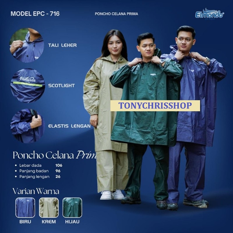 Jual Jas Hujan Ponco Celana Elmondo Prima 716 - Mantel Setelan Poncho Lengan Dewasa Pria dan ...