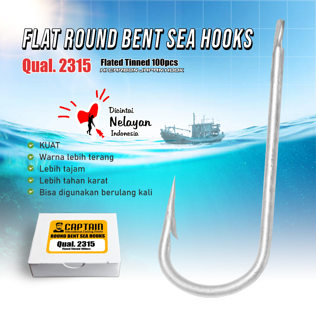 Jual Hook/ Kail Pancing - Captain 2315 , Round Bent Sea, FLATTED, TANPA ...
