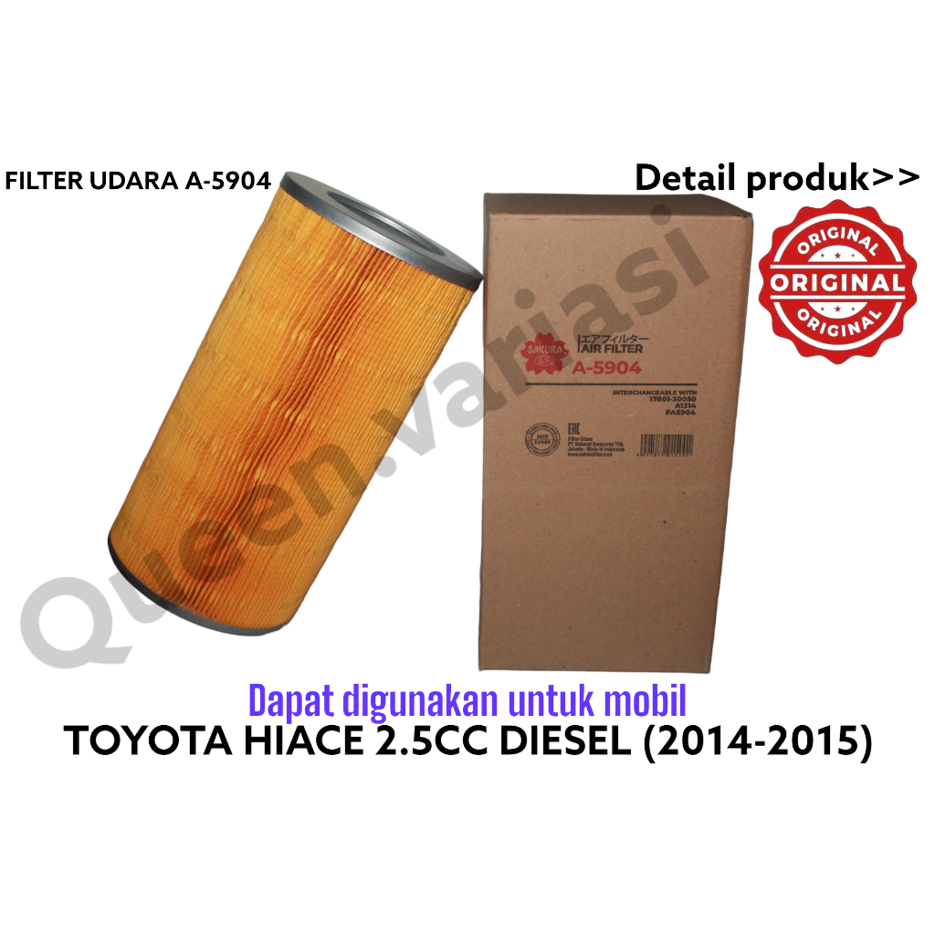 Jual FILTER UDARA HIACE COMMUTER LINE 2.5CC DIESEL 2014-2015 SAKURA A ...