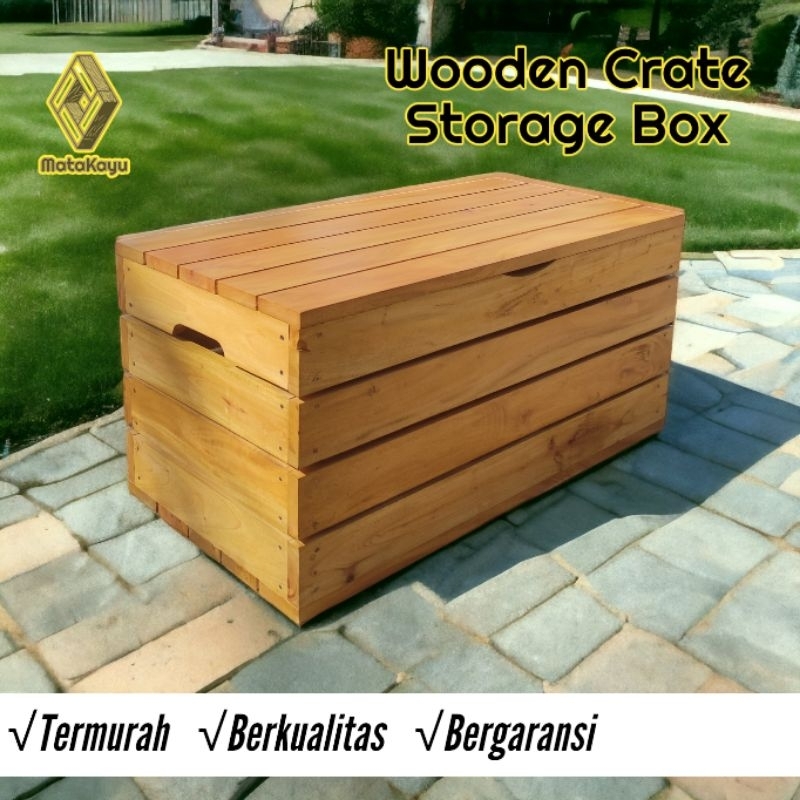 Jual Wooden crate 80x40 cm kotak peti kayu tutup storage box ...