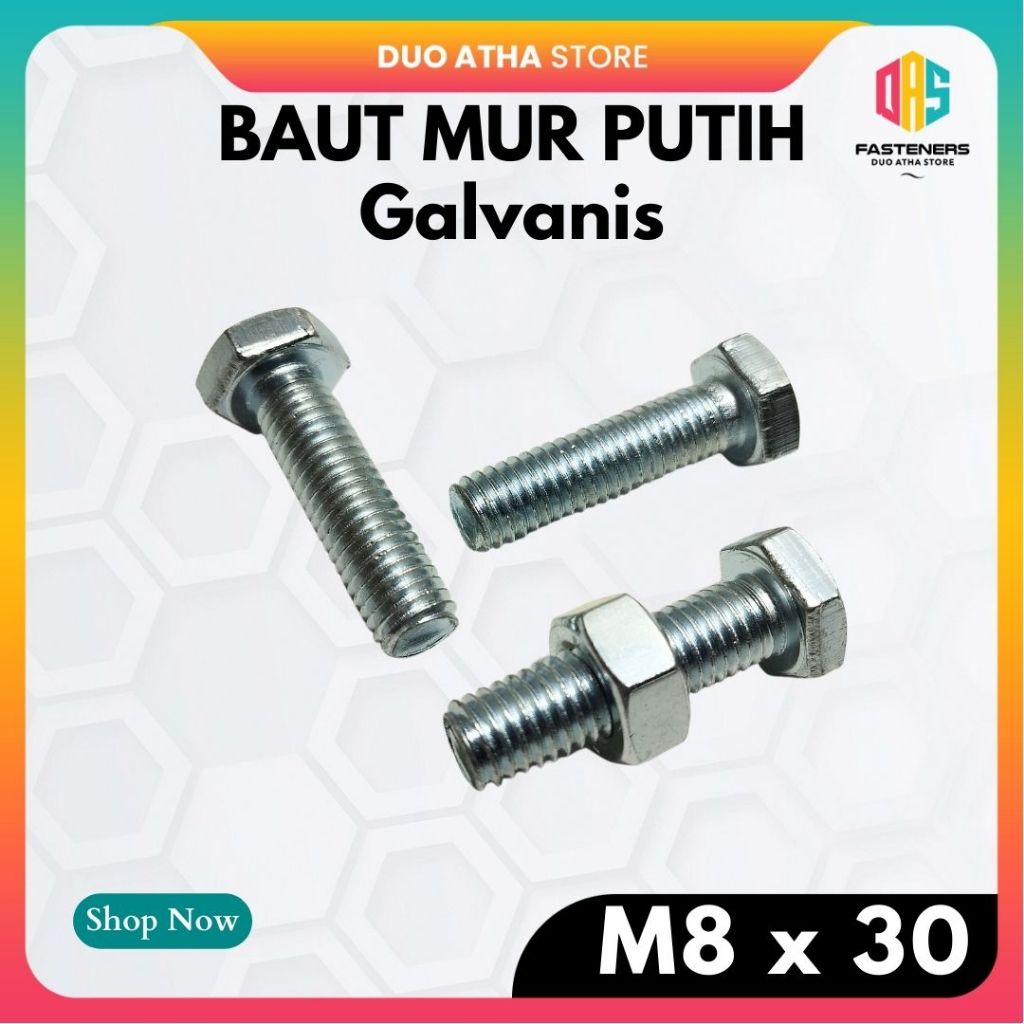 Jual M8x30 Baut Mur M8 X 30 BMP Galvanis Putih | Shopee Indonesia