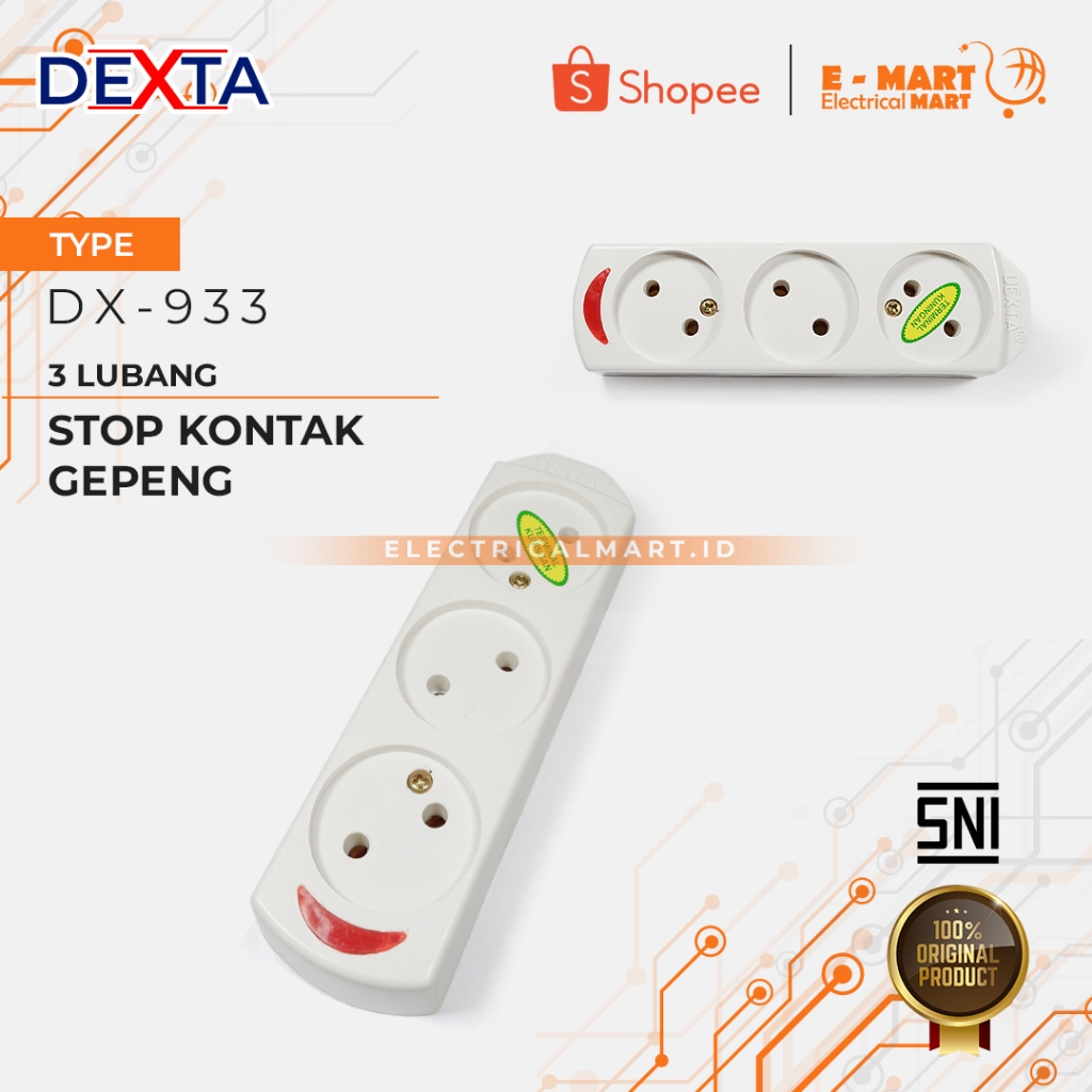 Jual DEXTA Stop Kontak GEPENG Colokan Terminal Kuningan + Lampu SNI ...