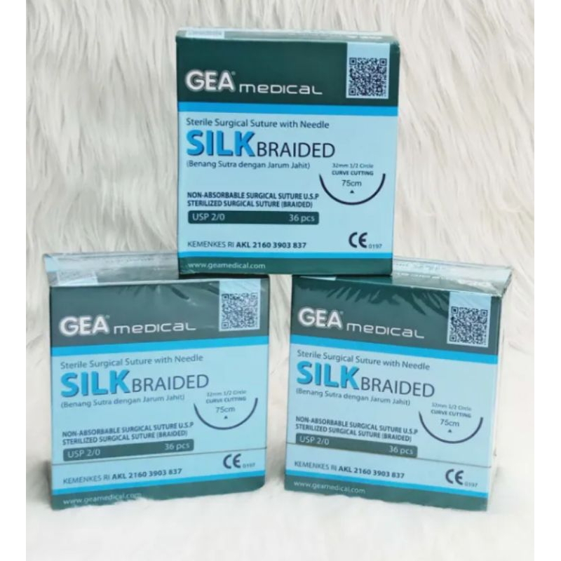 Jual Catgut silk braided with needle GEA _ benang jahit silk + jarum ...