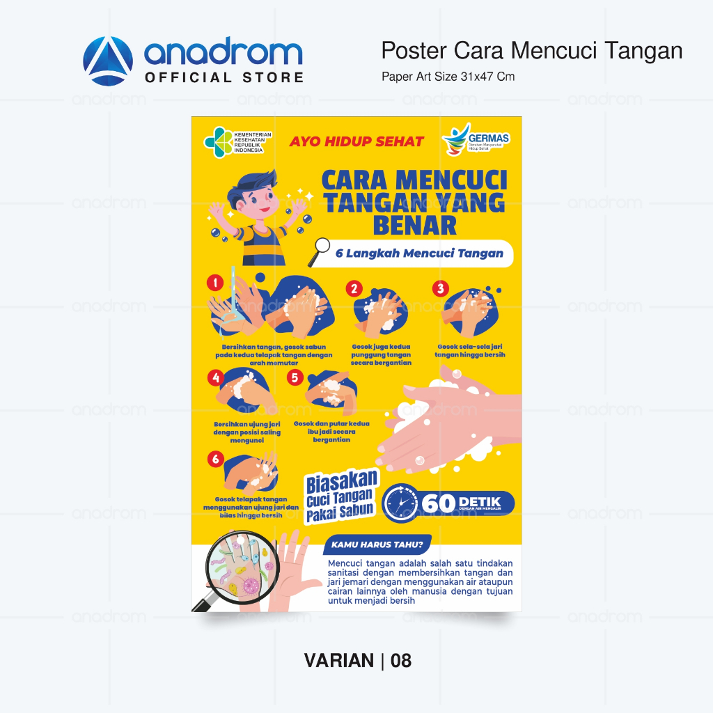 Jual Poster Langkah Mencuci Tangan Dengan Air Mengalir | Poster Promker ...