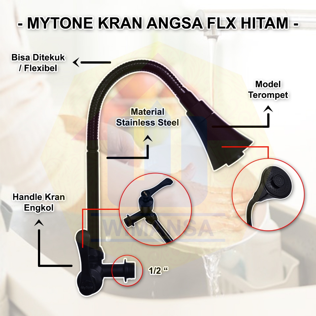 Jual KRAN ANGSA FLEXIBEL TEROMPET B2 ENGKOL HITAM STAINLESS STEEL ...