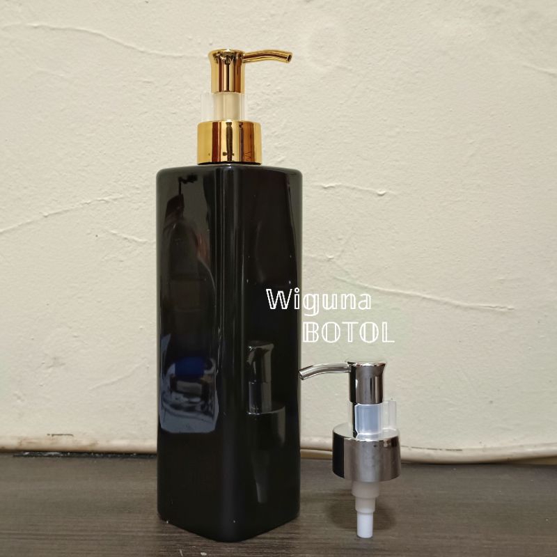 Jual Botol Pump Clip Oil Gold 500ml Hitam / Botol Pet 500ml Hitam Model Kotak Tutup Pump Clip ...