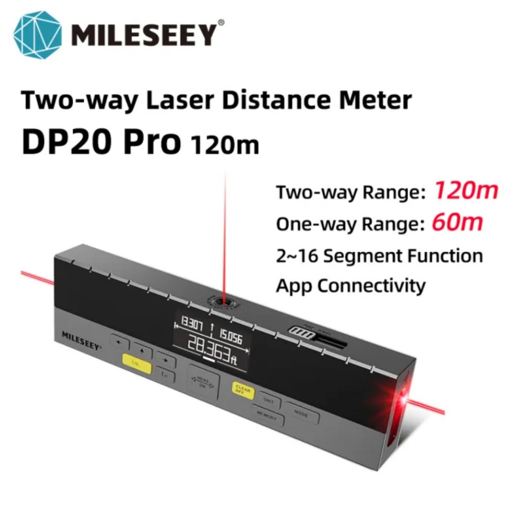 Jual Mileseey Bilateral Laser Measurement Tool DP20 Pro 120m Two-way Laser Distance Meter with ...