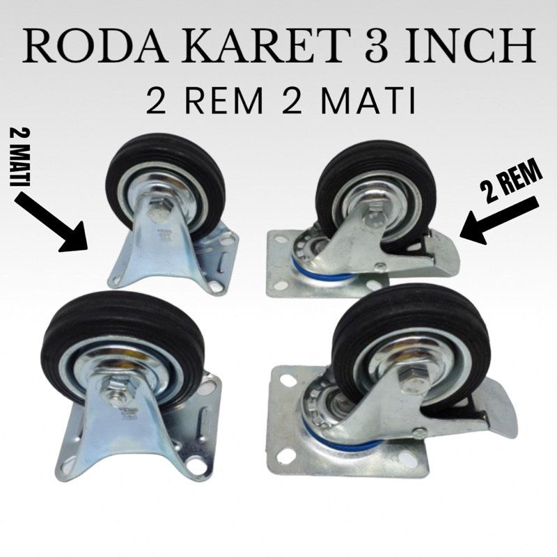 Jual Roda troli karet 3 inch 2 rem 2 mati Roda trolly roda gerobak 2 ...