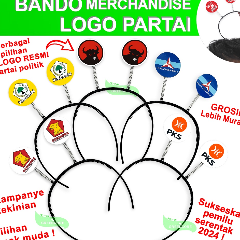 Jual bando tuing tuing logo partai custom pemilu 2024 atribut souvenir aksesoris kampanye ...