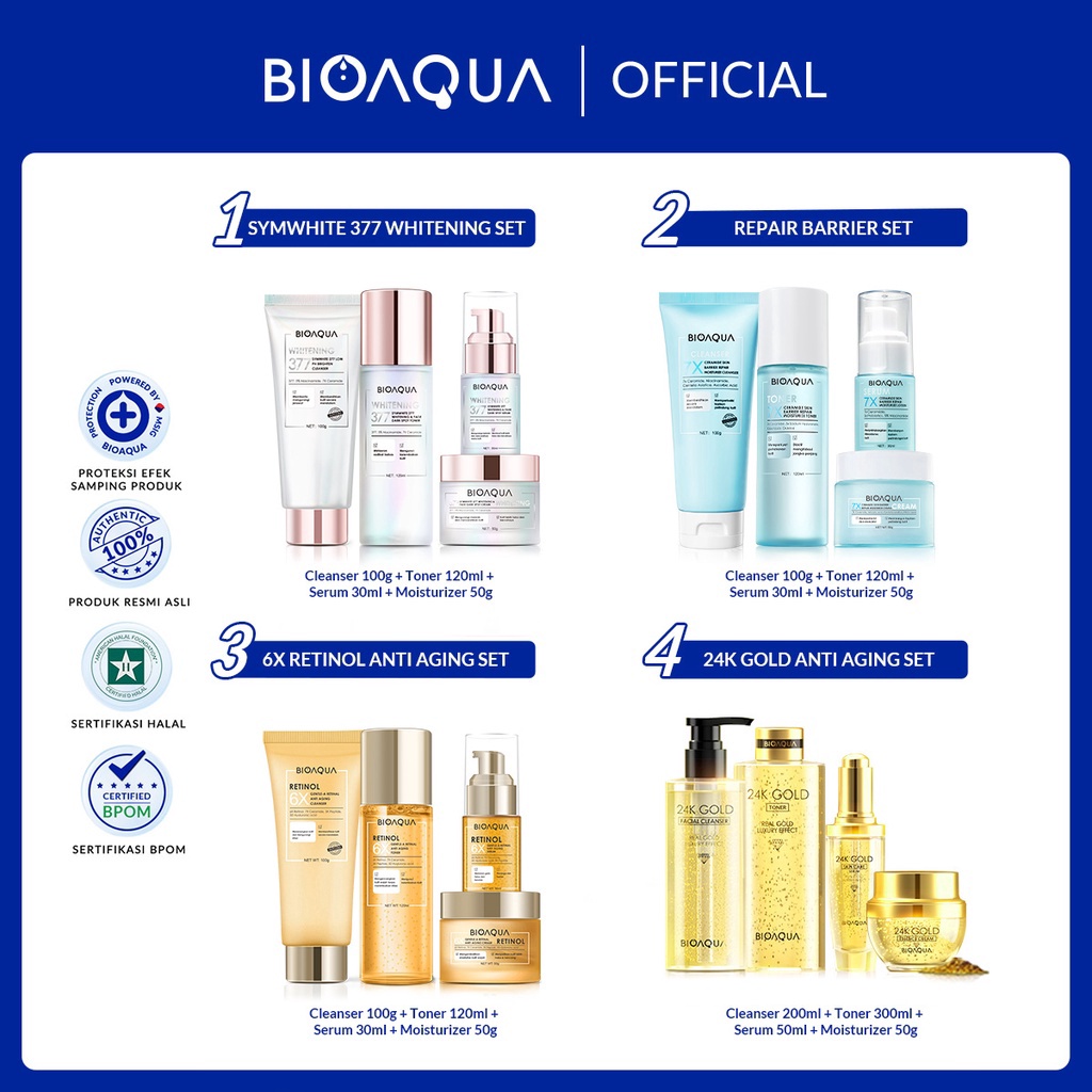 Jual MALL BIOAQUA 4pcs Skincare Paket With Toner Wajah&Serum&Pelembab ...