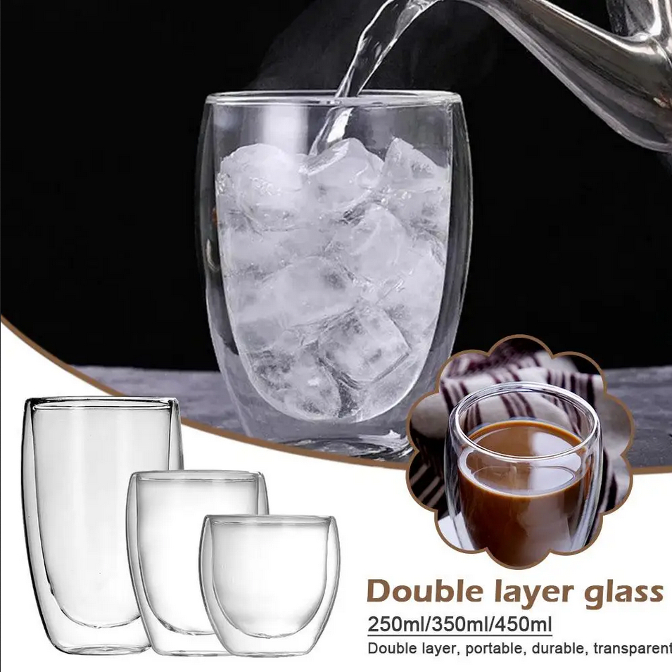Jual GELAS DOUBLE LAYER DOUBLE WALL ANTI PANAS INSULATED CUP GLASS BAGUS UNIK TEBAL 250ML 350ML ...