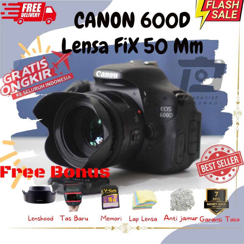 Jual Canon 600D + Lensa Fix 50 Mm F1.8 + Memori 16 Gb + Tas Baru + Anti ...