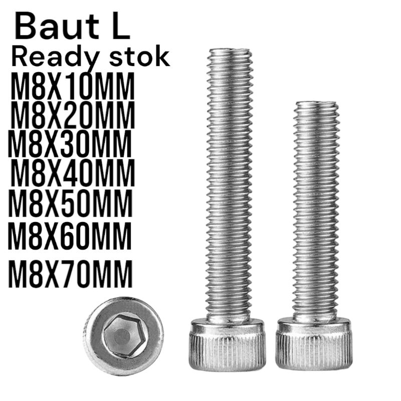 Jual BAUT L STAINLESS M8X10 20 30 40 50 60 70MM BAUT SOCKET M8 ANTI KARAT | Shopee Indonesia
