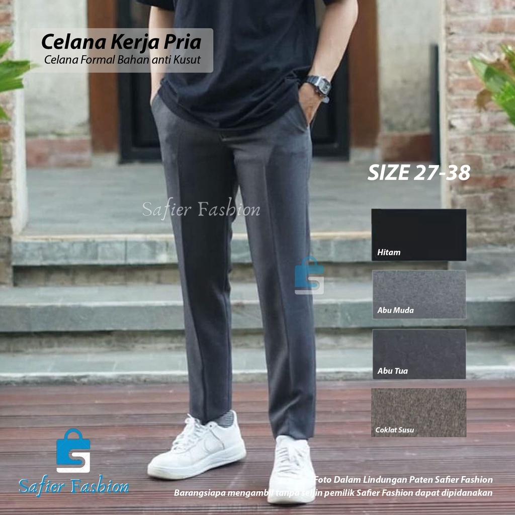 Jual Celana Kerja Pria Kantor Panjang Model Slim Fit Murah Bahan Semi Wol Vocxy | Shopee Indonesia