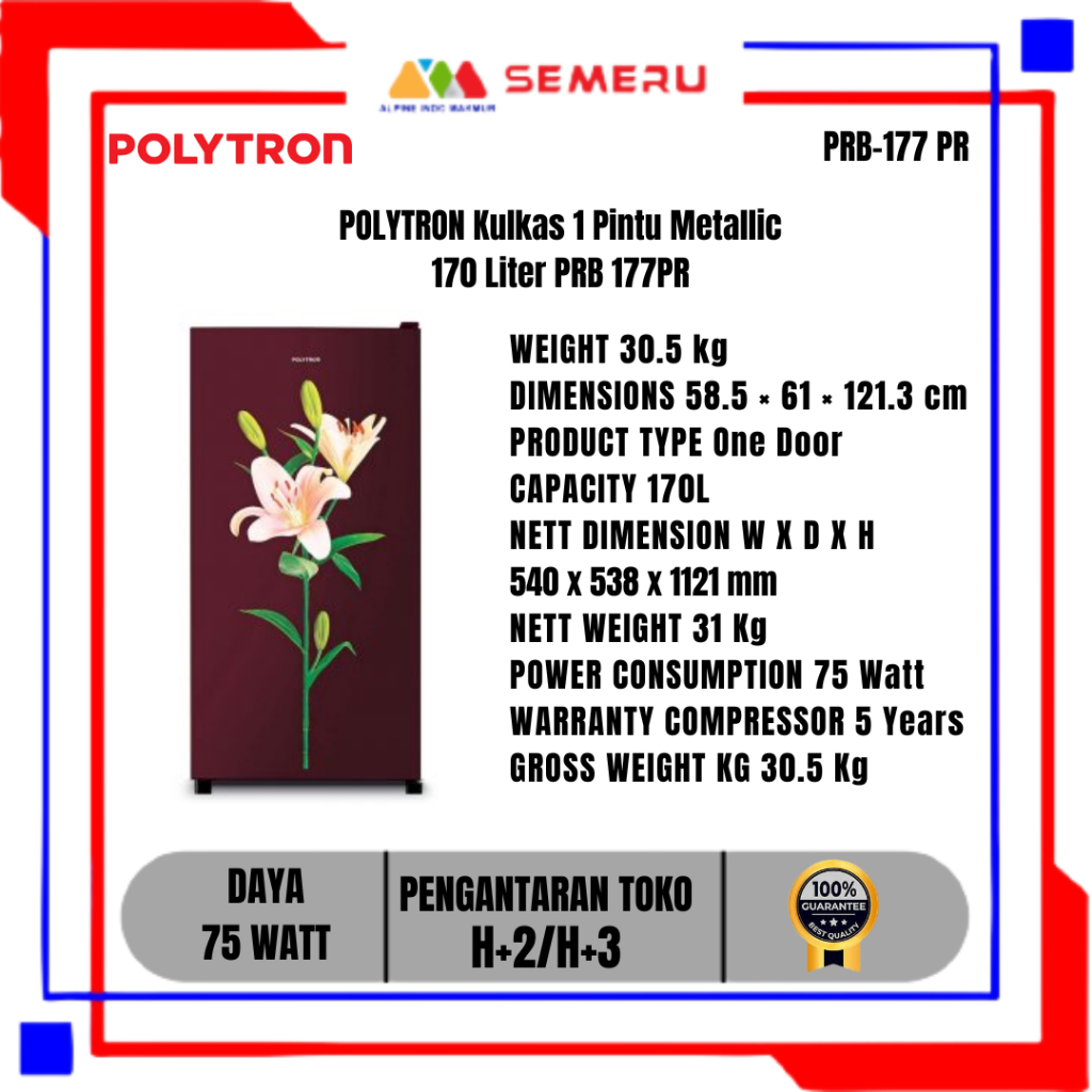 Jual POLYTRON Kulkas 1 Pintu Metallic 170 Liter PRB-177 PR/PRB-177 LB ...