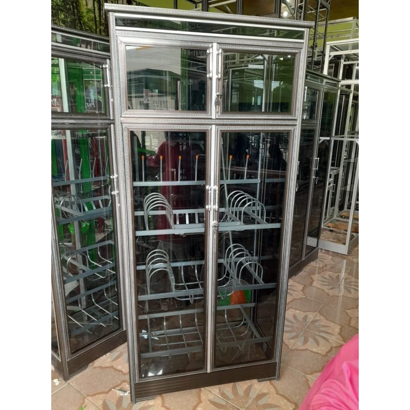 Jual Rak Piring Kaca 2 Pintu Bingkai Coklat | Shopee Indonesia