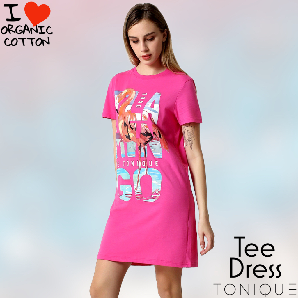 Jual TONIQUE Dress Kaos Wanita Katun Organik Pink Gelap BARBARA T-Shirt Dress | Shopee Indonesia