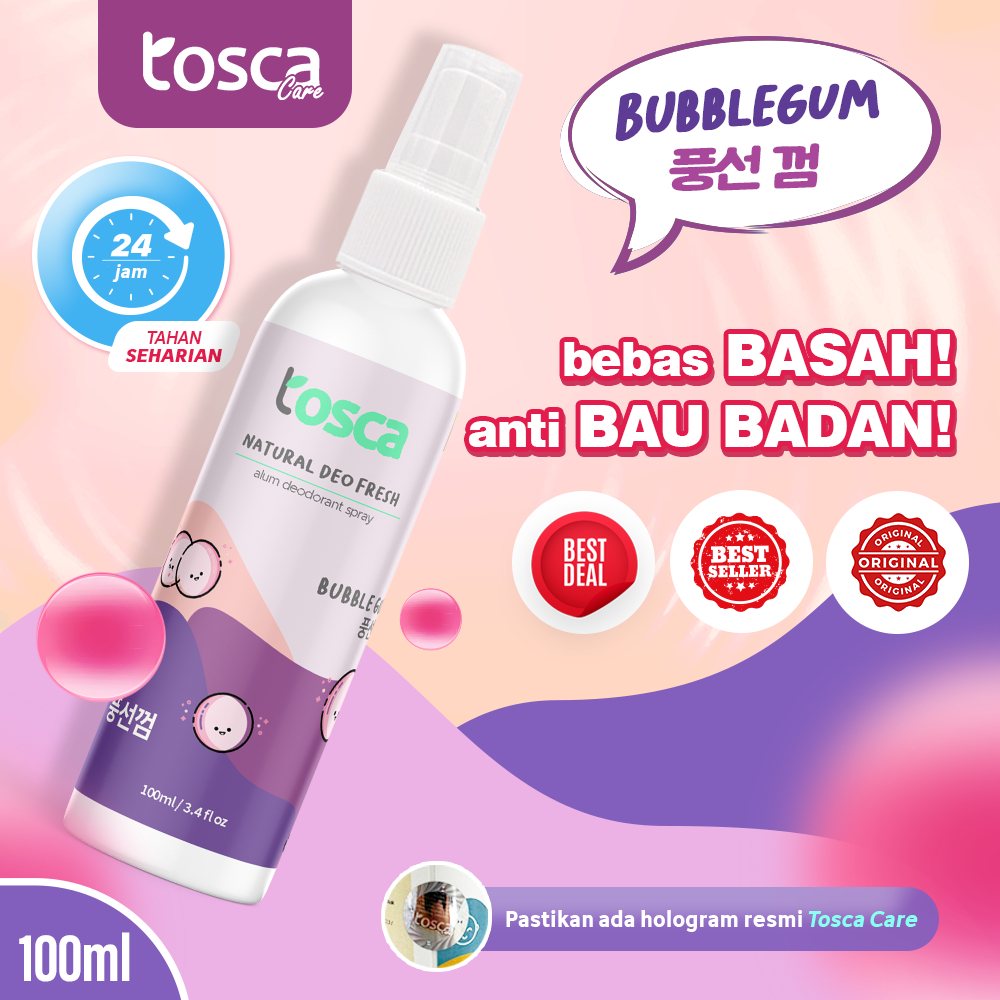 Jual Natural Deodorant Spray Tosca 100ml Aroma Bubble Gum Permen Karet ...