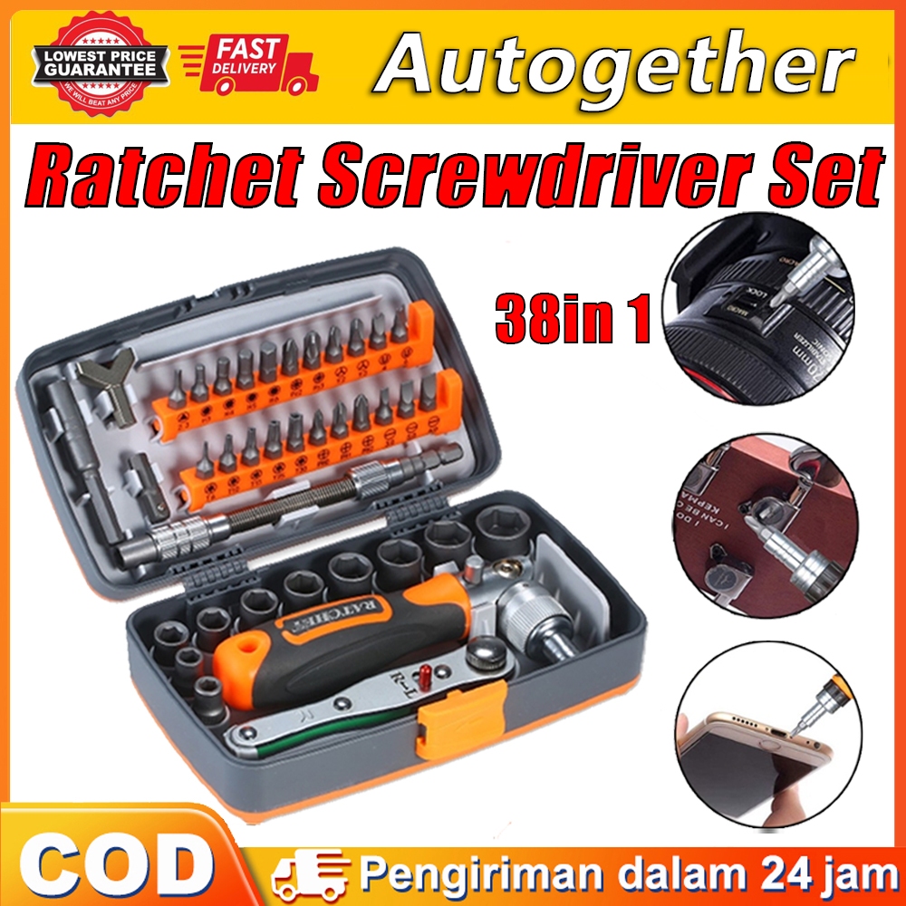 Jual 38 In 1 Set Obeng Ratchet Set Socket Wrench Kunci Pas Presisi yang ...