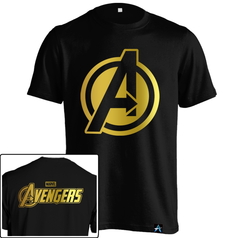 Jual Kaos Logo Avengers HER-52 Baju Superhero Marvel Hitam Gold ...