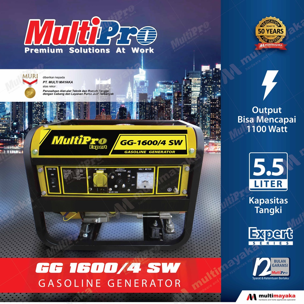 Jual Mesin Genset/Gasoline Generator Merk MultiPro GG-1600/4 SW (Max Output 1100W) | Shopee ...