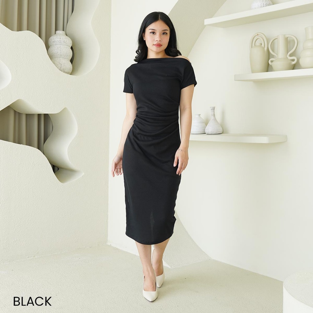 Jual Asymetric Collar Bodycone Dress Lorence | Shopee Indonesia