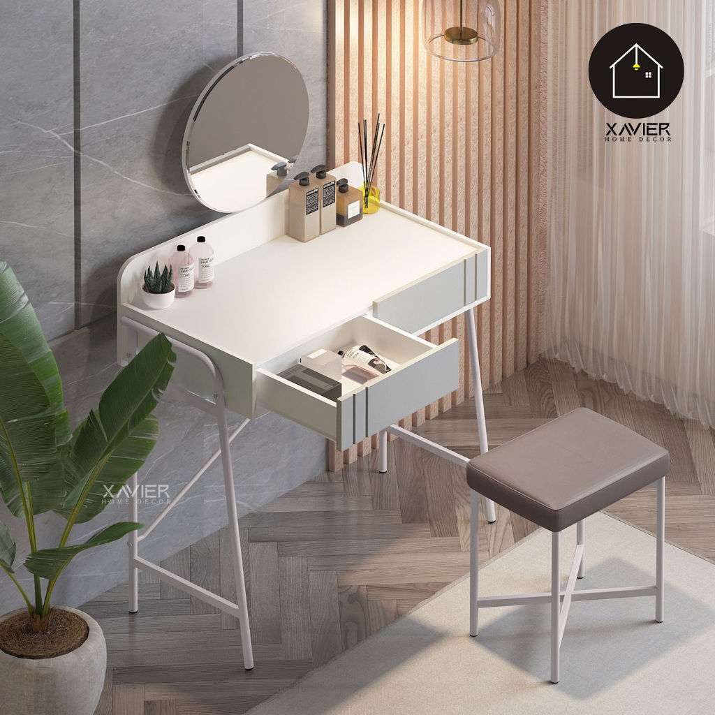 Jual Xavier Home Decor – Meja Rias Hazel Minimalis Cermin Bulat + Laci ...