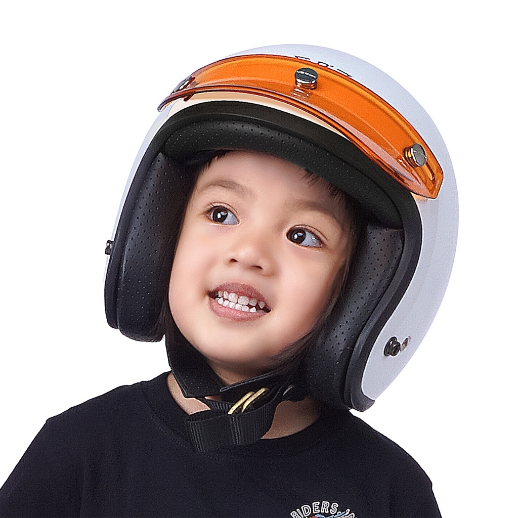 Jual Helm Anak Helm Retro Kids Riders.inc RIMC Doja White Glossy Helm ...