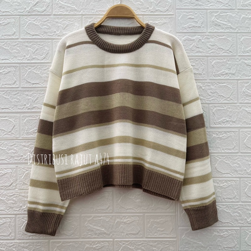 Jual SWEATER RAJUT CROP SABRINA MOTIF STRIPE WANITA KOREA LENGAN ...