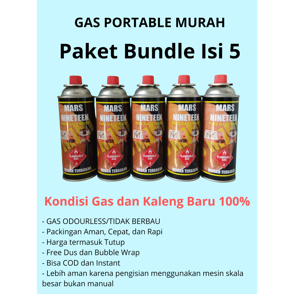 Jual (ISI 5 PCS) GAS PORTABLE 100% BARU MERK GAS MARS NINETEEN GAS ...