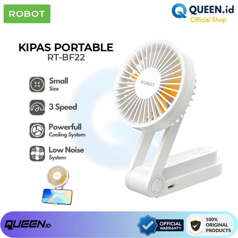 Jual ROBOT RT-BF22 Mini Fan Foldable Kipas Genggam Portable 1200mAh USB C Input | Shopee Indonesia