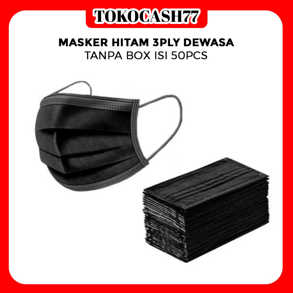 Jual MASKER HITAM 3PLY DEWASA TANPA BOX ISI 50PCS | Shopee Indonesia