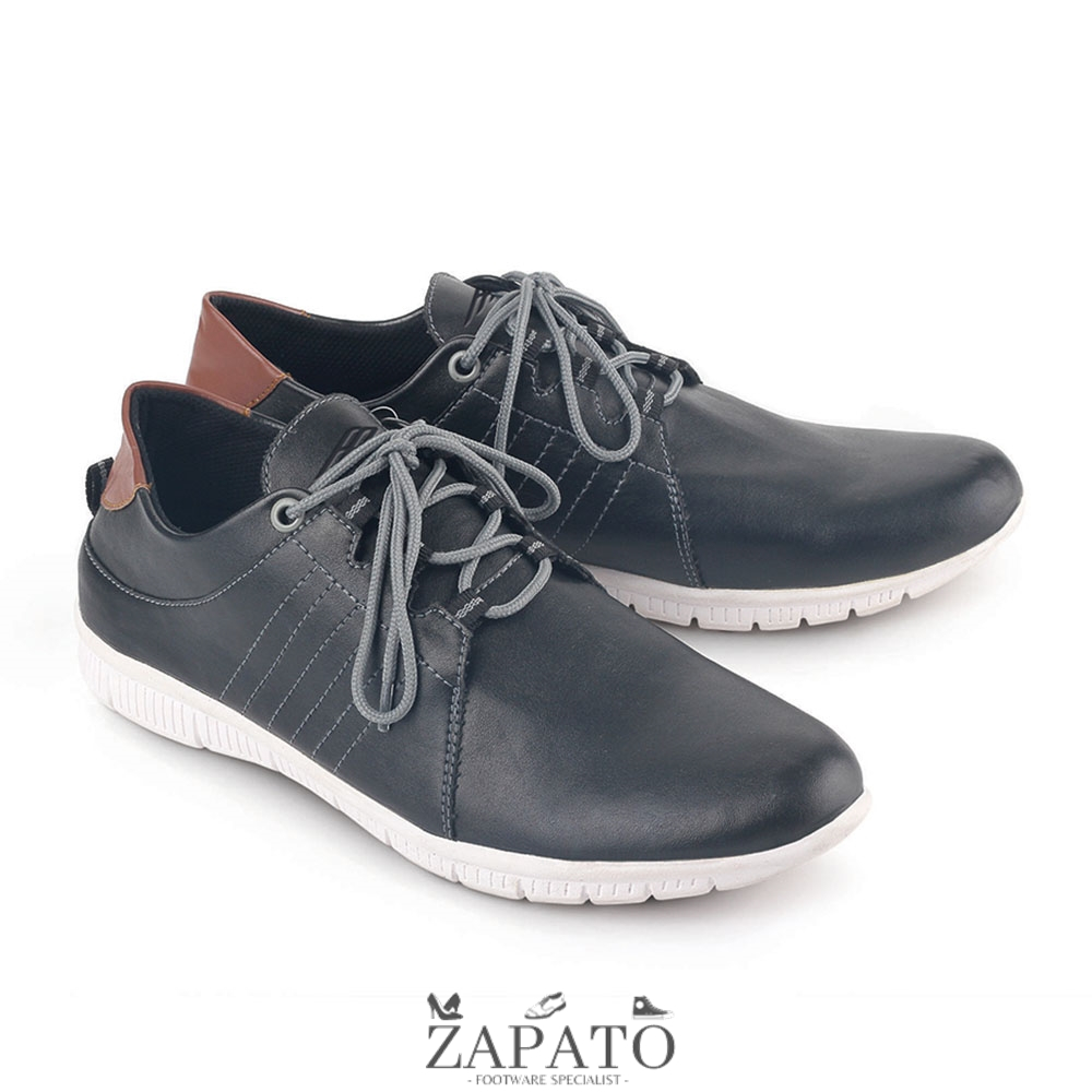 Jual Sepatu Pria Cowok Sneakers Kulit Casual Santai Premium Hitam Original - Zapato Official ...