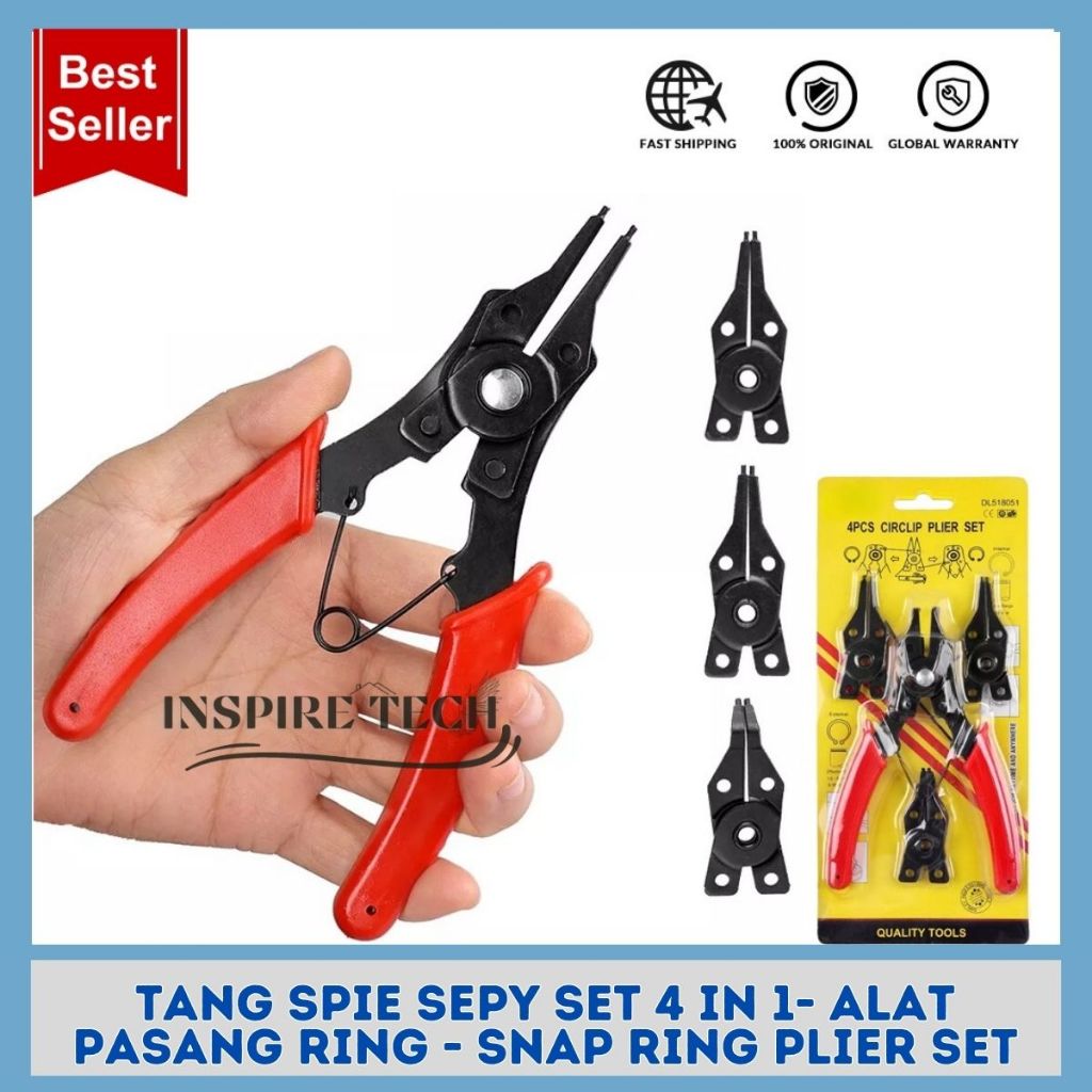 Jual Tang Spie Sepy Set 4 in 1- Alat Pasang Ring - Snap Ring Plier Set ...