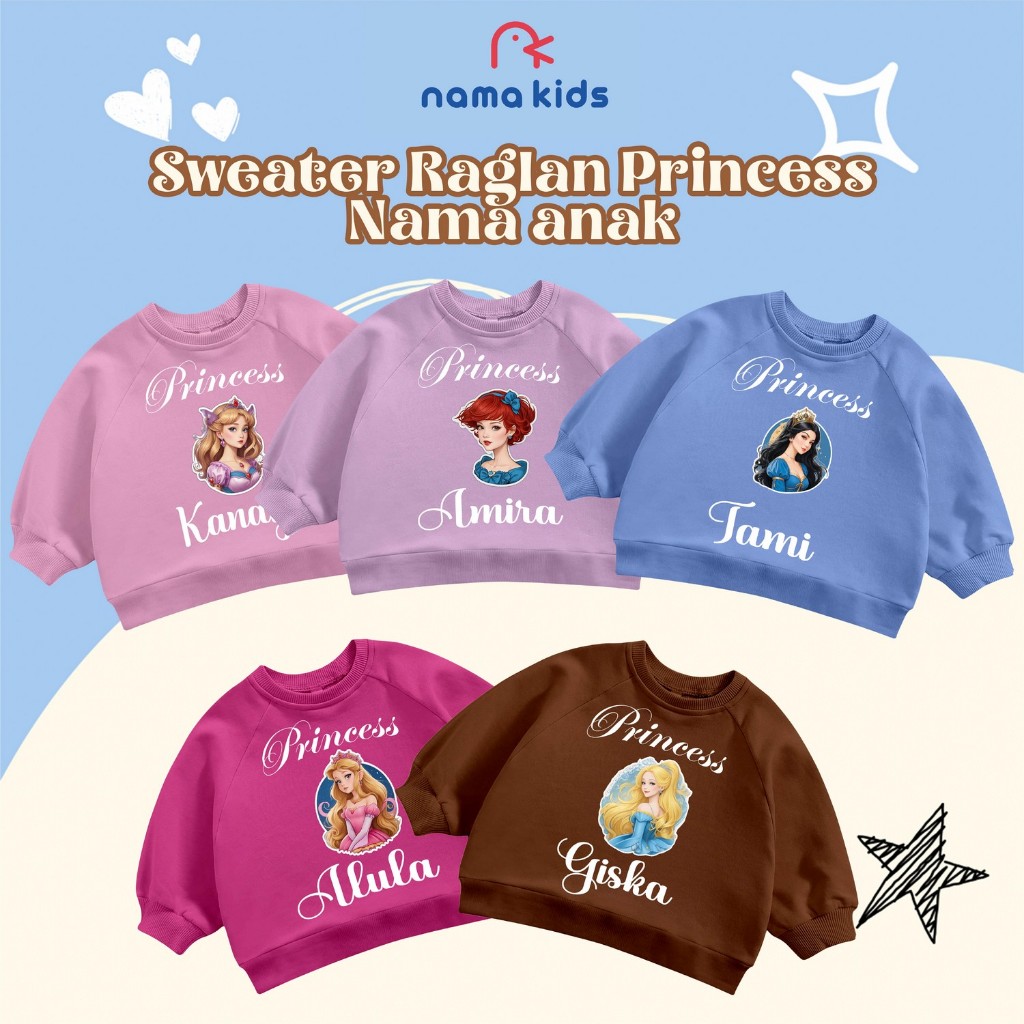 Jual Sweater Anak Crewneck Oversize SABLON KARAKTER PRINCESS CUSTOM ...