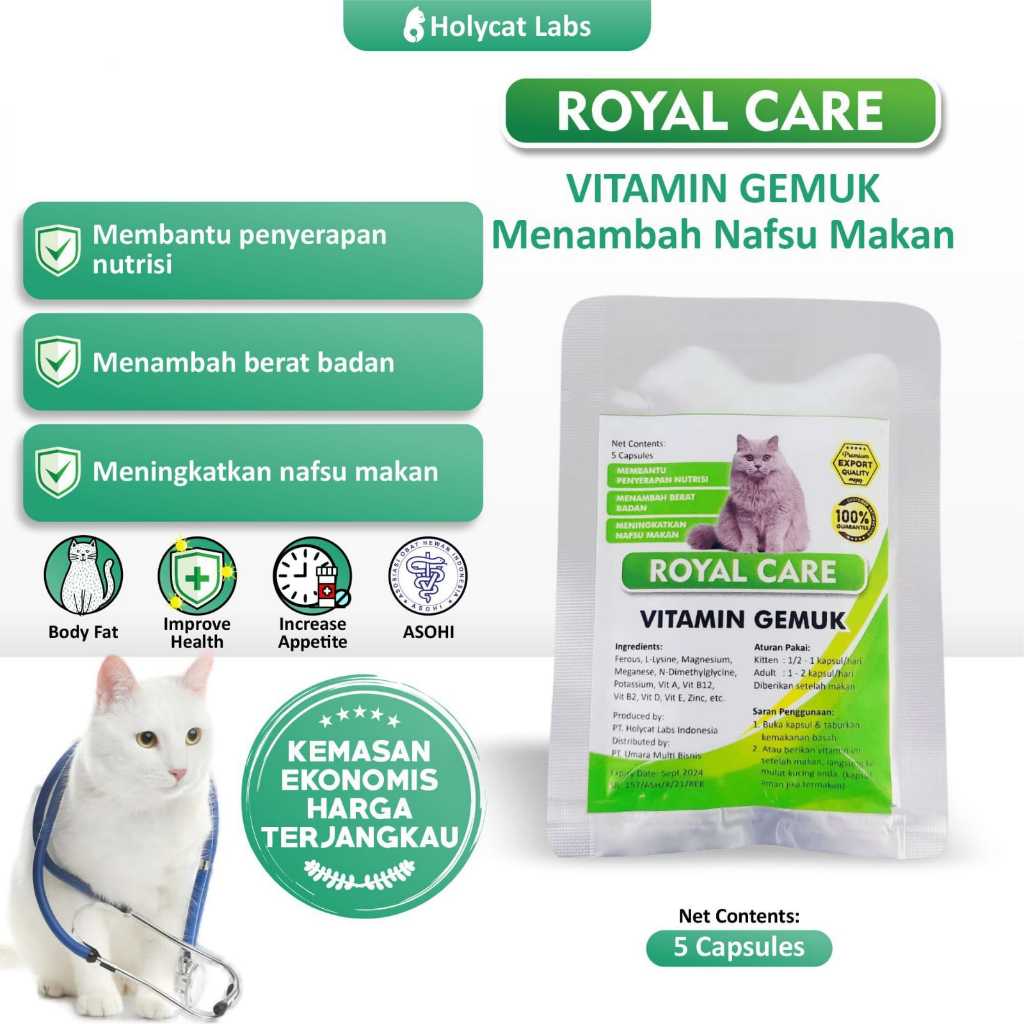 Jual UMB ROYAL CARE VITAMIN UNTUK KUCING KEMASAN SACHET ISI 5 CAPSULE ...