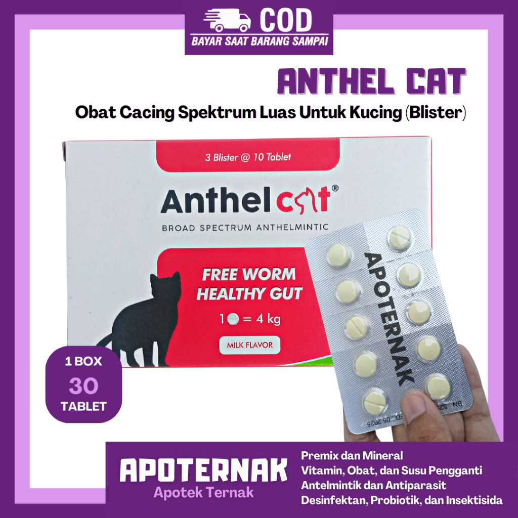 Jual ANTHEL CAT 30 Tablet (1 Box Blister) Obat Cacing Spektrum Luas ...