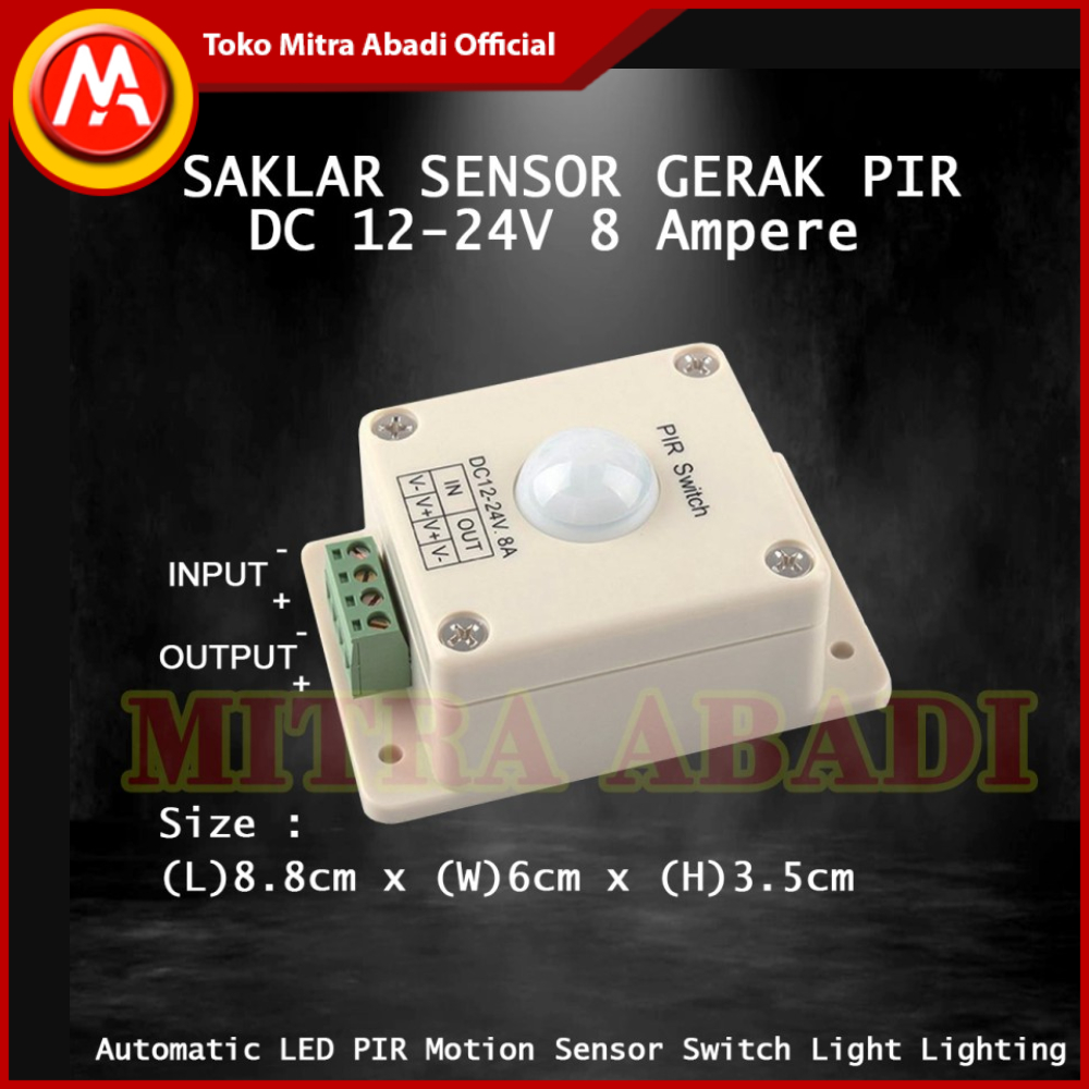 Jual Saklar Sensor Gerak PIR LED ( Human Body Detector ) 8A DC 12-24V ...