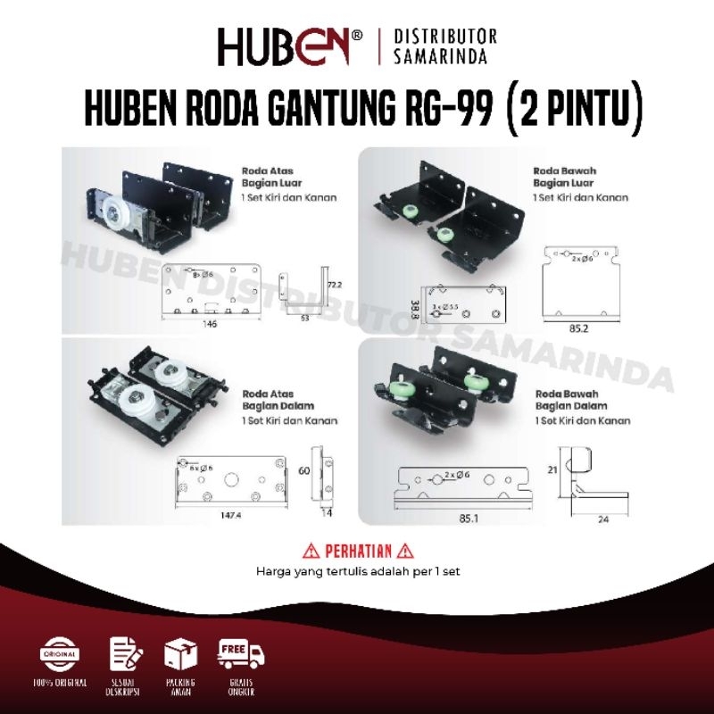 Jual HUBEN Roda Pintu Sliding Gantung RG 99 (2 pintu) Lemari Gantung | Shopee Indonesia