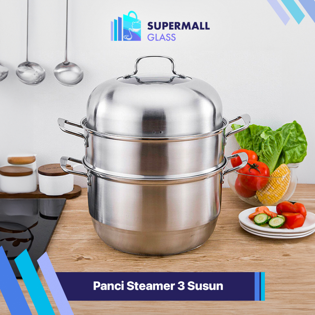 Jual Supermall Glass COD Panci Set 3 Susun Steamer Kukus - Steam ...