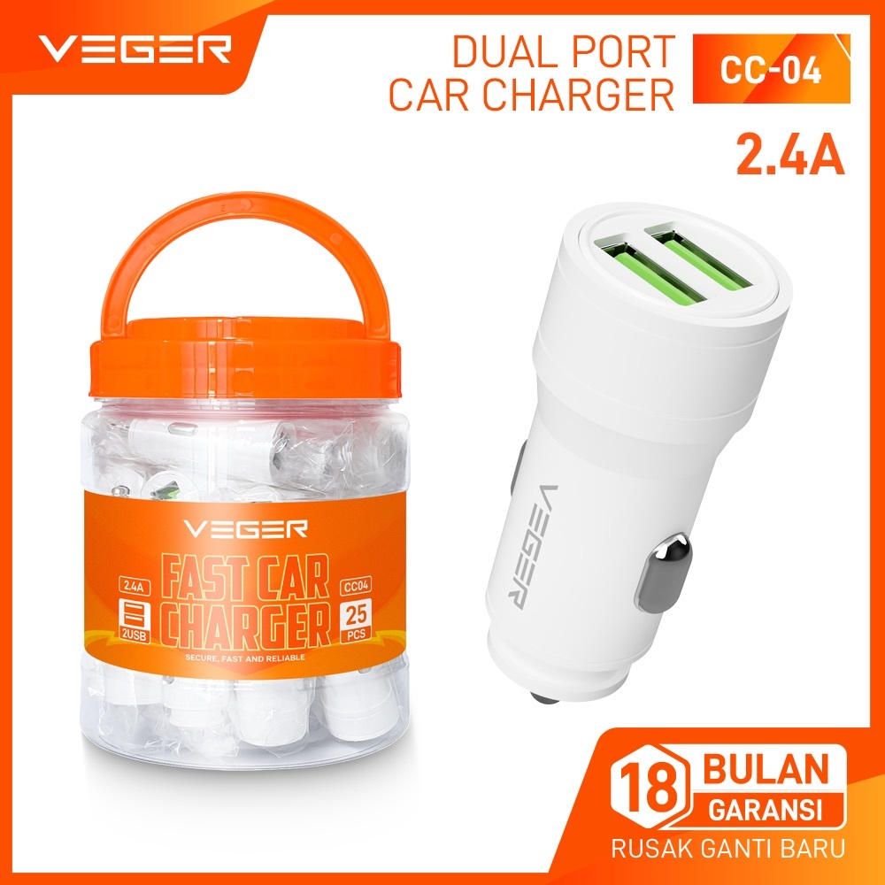 Jual Veger CC04 Car Charger (Eceran/Perpcs) 2.4A 2 USB Port Charger ...