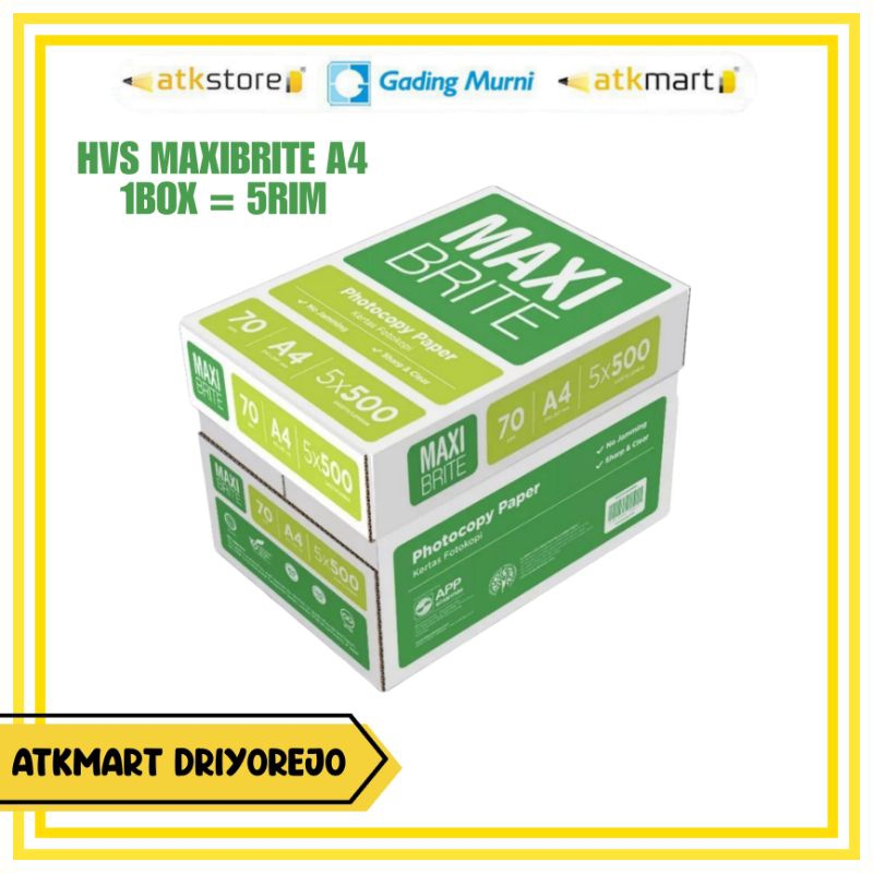 Jual (1 BOX (5 RIM) / 3 RIM) KERTAS HVS A4 70 GRAM MAXIBRITE 5 RIM ...