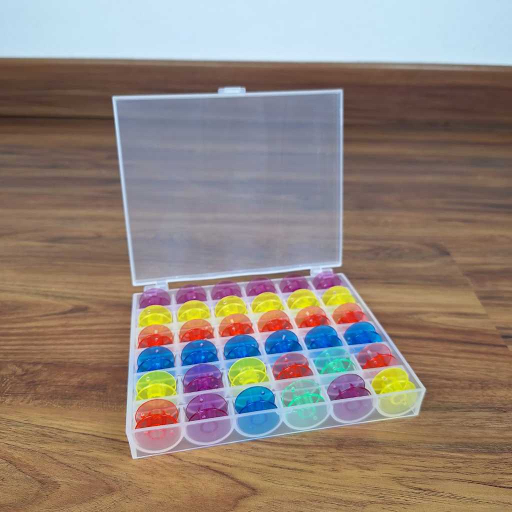 Jual Bobbin - Palet Benang - Spool Plastik Warna Warni 25/36 pcs + Case ...