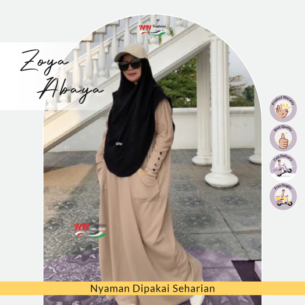 Jual Zoya Dress Abaya Knit Premium Gamis Only Bahan Croffle Knit ...