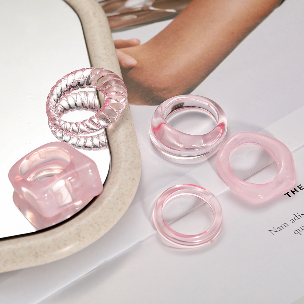 Jual SIENNA - Ring Set 5 Pcs cincin wanita Resin Akrilik Model Simple Bulat Beragam Bentuk ...