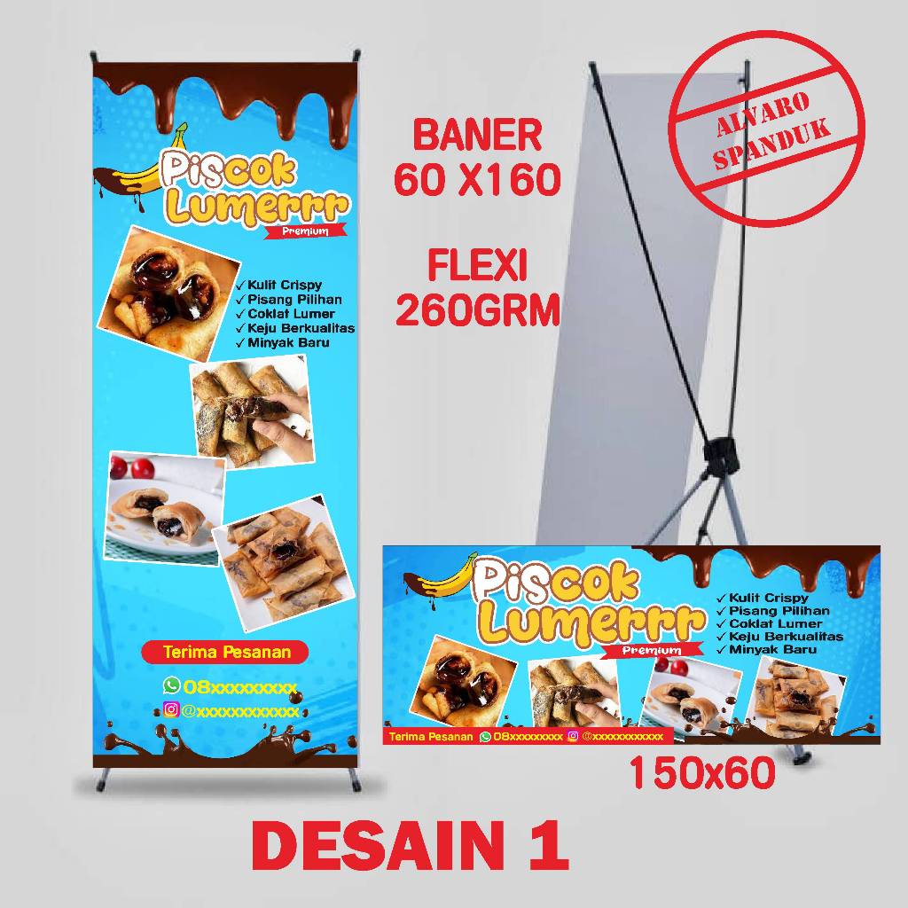 Jual cetak spanduk piscok lumer / print spanduk pisang coklat lumer / ukuran 150 x 60 cm ...