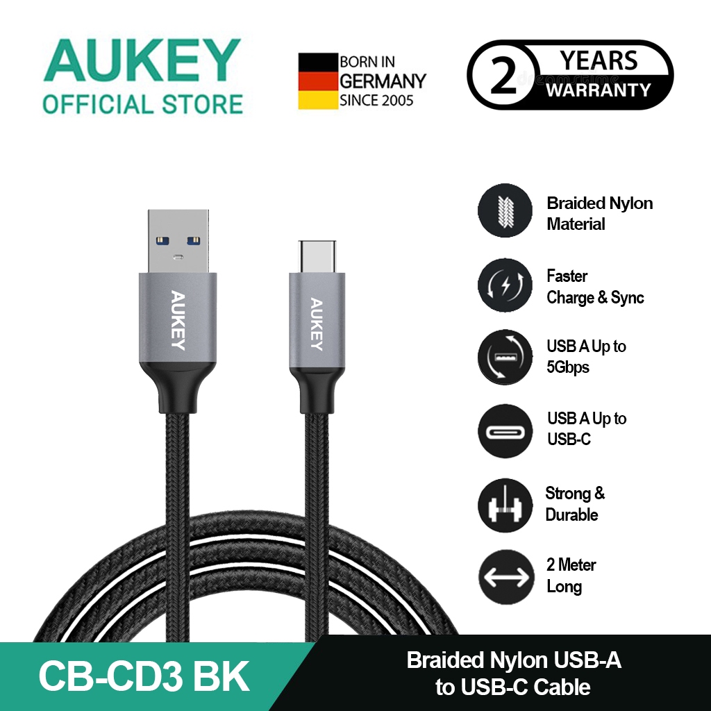 Jual AUKEY Kabel Charger Type C CB-CD2/CB-CD3 Braided Nylon USB A to ...