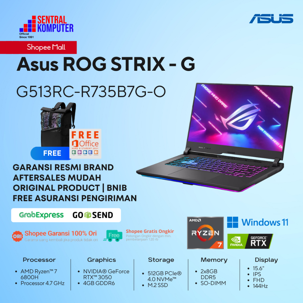 Jual Asus ROG STRIX G513RC AMD Ryzen 7 6800H RTX3050 16GB DDR5 SSD ...